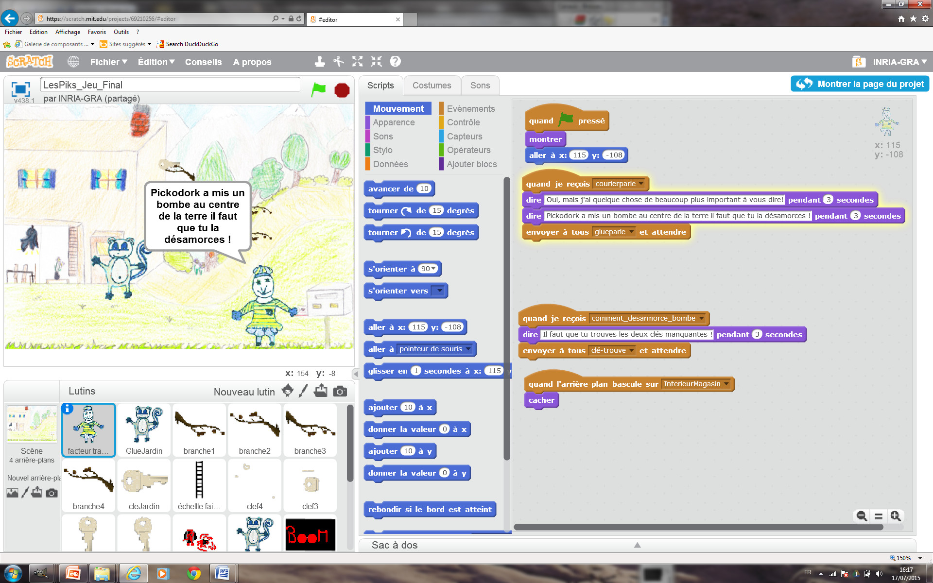 Jeu de fiction interactive avec Scratch en primaire — Pixees